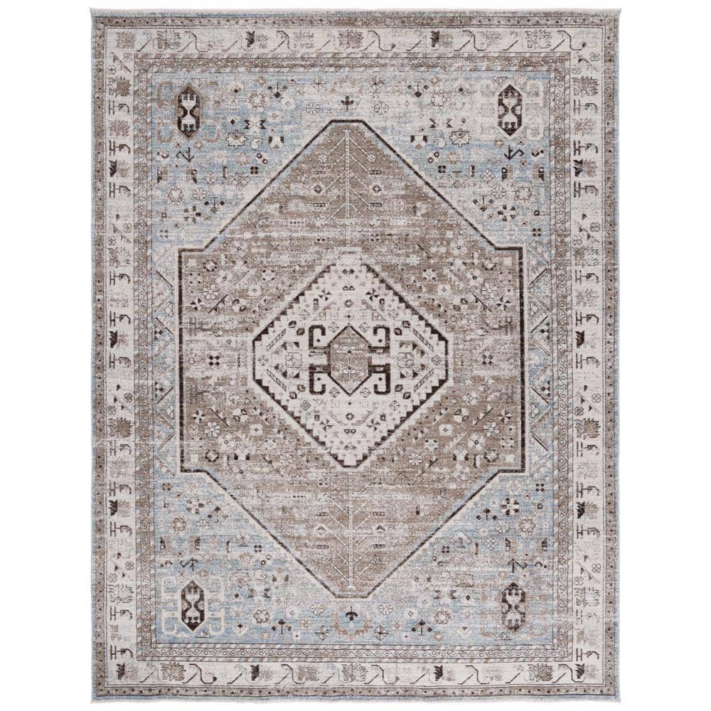 SAFAVIEH Antique Patina 8 ft. x 10 ft. Blue/Beige Distressed Medallion ...