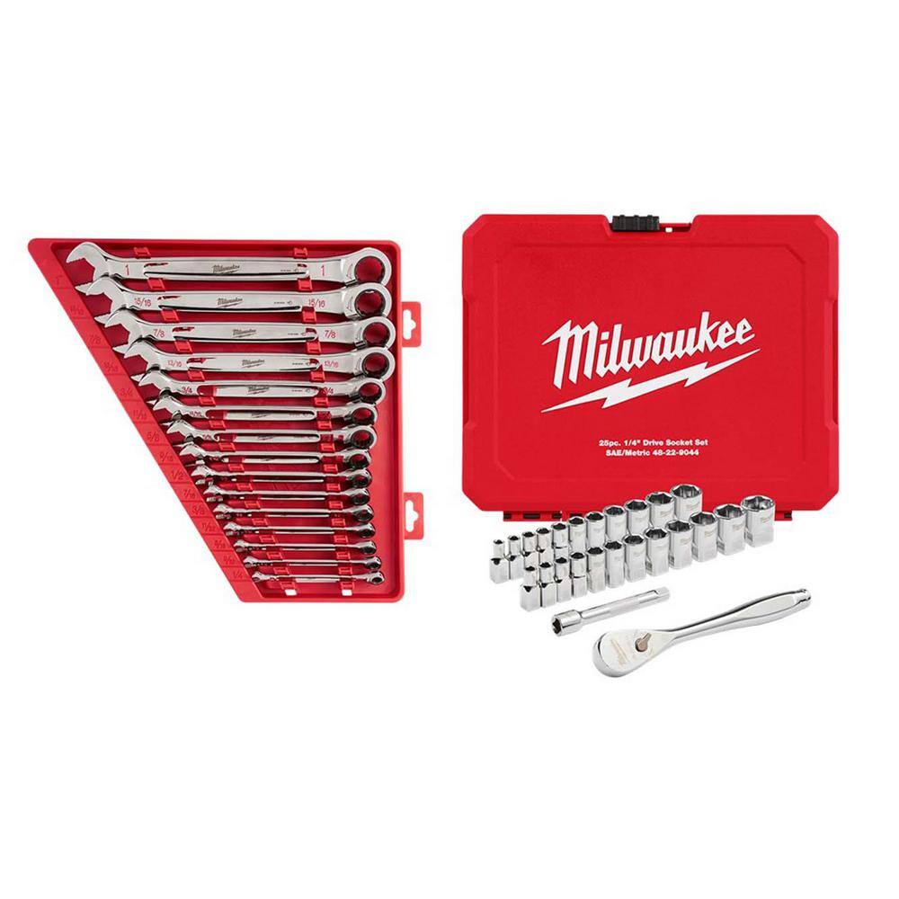 Milwaukee SAE Ratcheting Combination Wrench Set with 1/4 in. Drive SAE ...