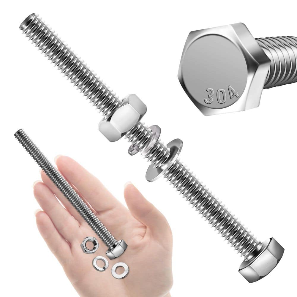 MYWISH 5/16 in.-18 x 4 in. Stainless Steel Hex Bolt with Nut, Washer ...