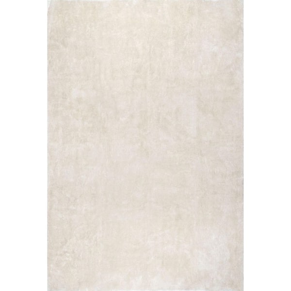 nuLOOM Loni Solid Machine Washable Shag Cream 6 ft. x 9 ft. Area Rug ...