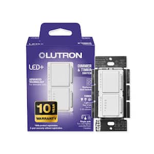 Lutron Maestro LED+ Dual Dimmer and Timer Switch, 75-Watt LED Bulbs/2.5 Amp Fans, Single-Pole ...