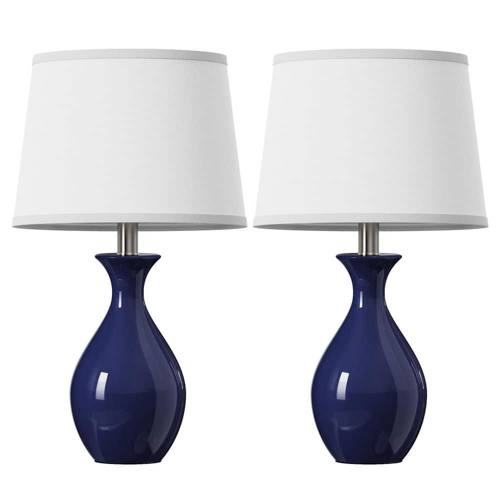 Rottogoon 19'' Modern Navy Blue Ceramic Table Lamps Set of 2, Small ...