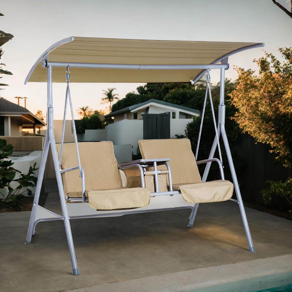 AOPSPS 2-Person Porch Swing with Stand, Outdoor Swing with Canopy ...