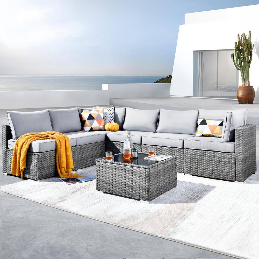 weaxty W Daffodil D Gray 7-Piece Wicker Patio Conversation Sofa Set ...