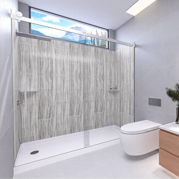 NuVo Driftwood-Tetherow 60 in. x 30 in. x 83 in. Base/Wall/Door Rectangular Alcove Shower Stall ...