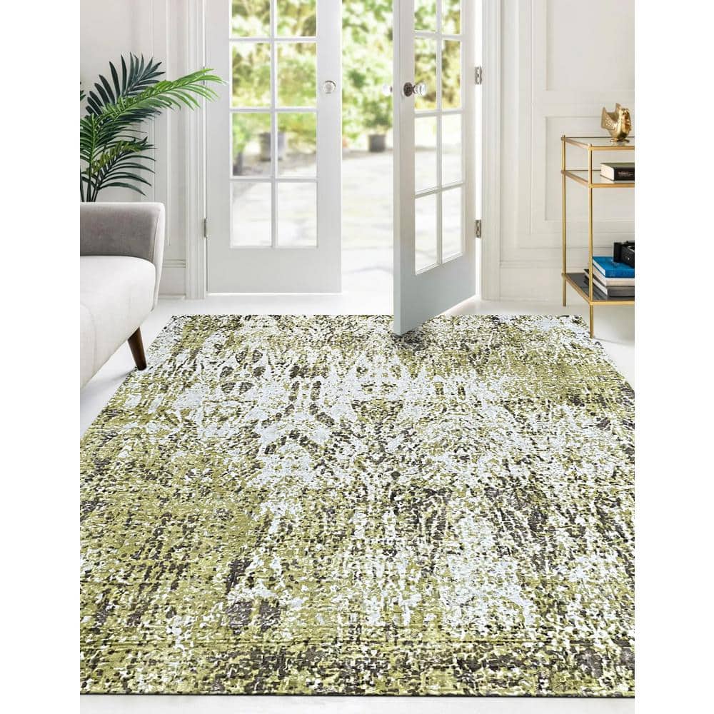 EORC Ivory and Gold 7 ft. x 9 ft. Traditional Kazak Area Rug ...