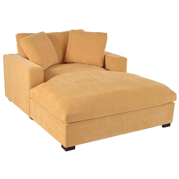 Yellow 53.5 in. Polyester Oversized Squre Arm Chaise Lounge with 2 Pillows and Solid Wood Legs