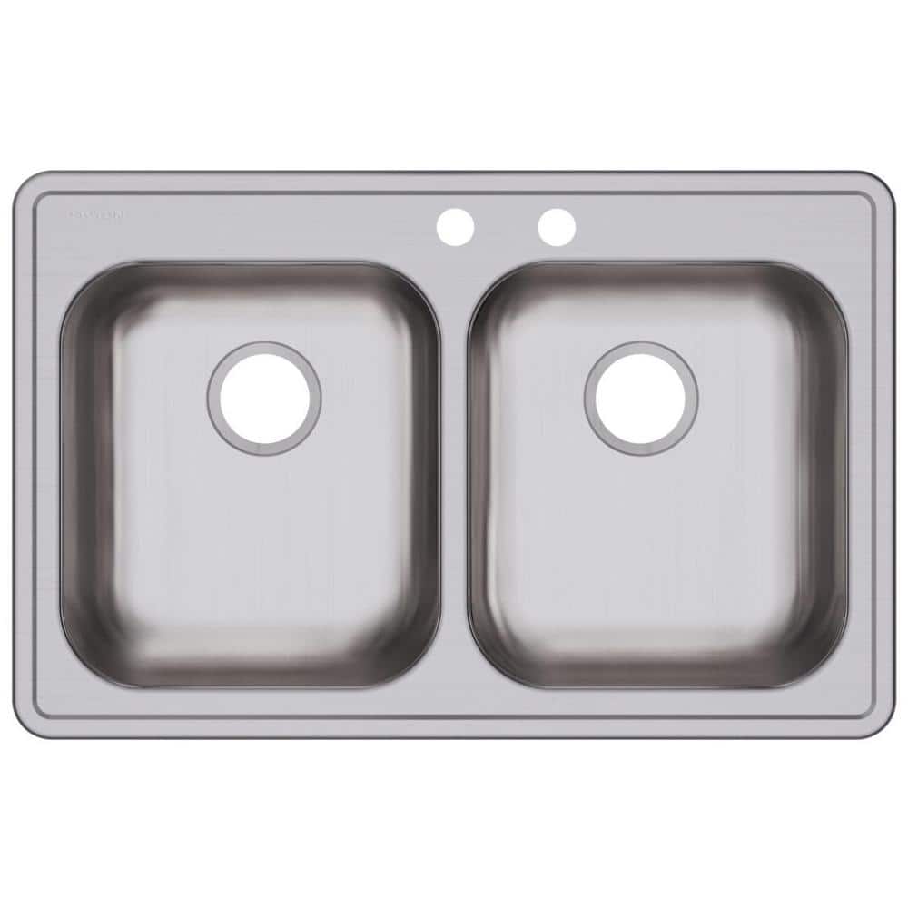 Elkay 33 in. Drop-in Double Bowl 22-Gauge Stainless Steel Kitchen Sink ...