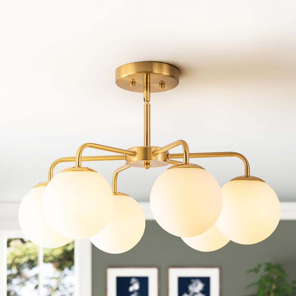 RRTYO Pollak 23.6 in. 6-Light Gold Modern Sputnik Semi-Flush Mount ...