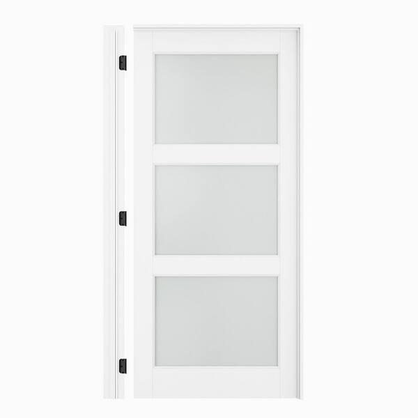 ARK DESIGN 36 in. x 80 in. 1-Lite Frosted Glass Left Handed White Solid ...