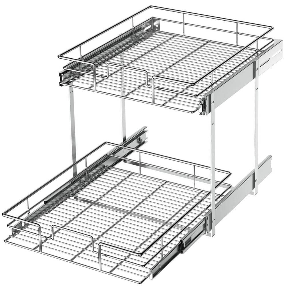 HOMLUX 2-Tier 20 in. W x 21 in. D Silver Metal Individual Pull Out ...