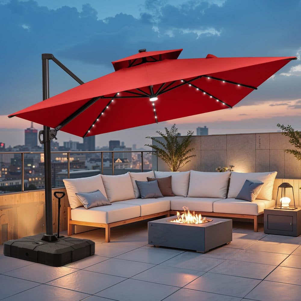 Pellebant 13 ft. x 10 ft. Solar LED Lighted Outdoor Cantilever Offset ...