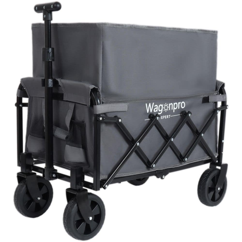 3.94 cu. ft. Gray Steel Expandable Dual-Layer Utility Wagon Garden Cart ...