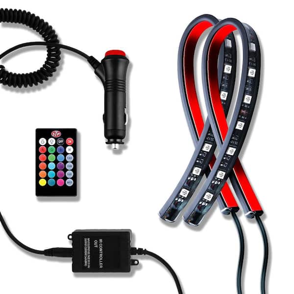 STP Auto LED Accent Bundle 2 Multi Color Light Strips 2 Rechargeable Cup Sensor Coasters Remote Control ECOM 1003 STP The Home Depot