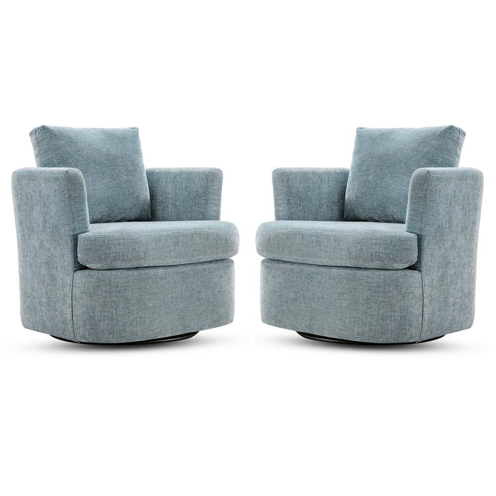 LUE BONA 32 in. W Blue Chenille Swivel Accent Barrel Chair Upholstered ...