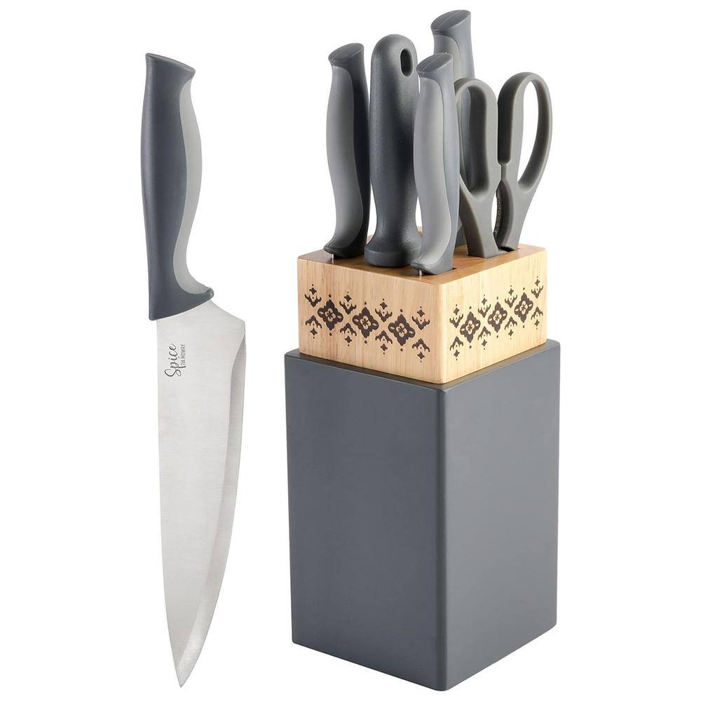 Spice BY TIA MOWRY 7 Piece Stainless Steel Cutlery Set with Wood Block ...