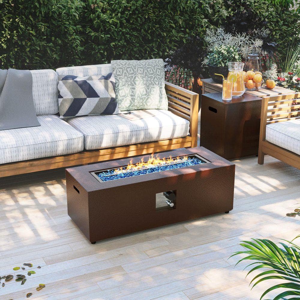 PATIO WATCHER 42 in. Rectangular lron Outdoor Fire Pit Table with Tank ...