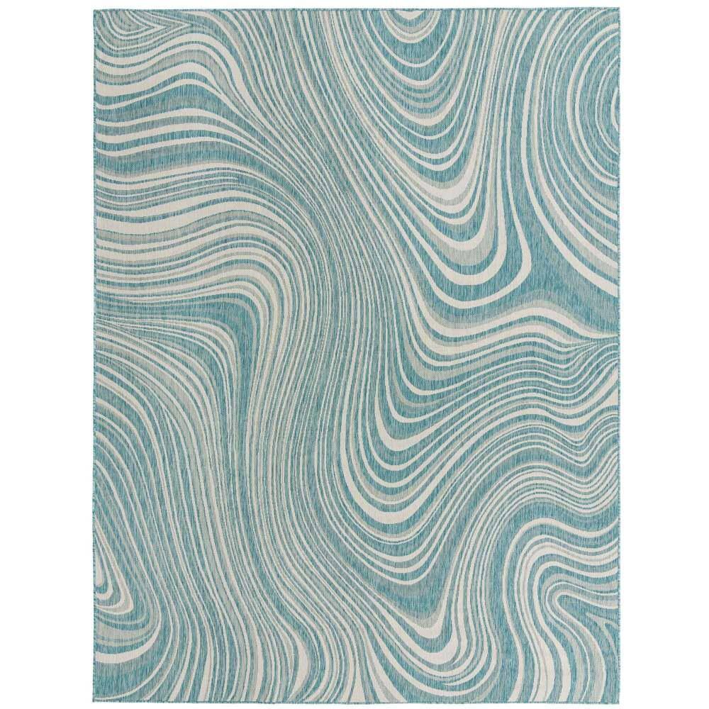 Unique Loom Outdoor Modern Pool Light Aqua 9 ft. x 12 ft. Area Rug ...