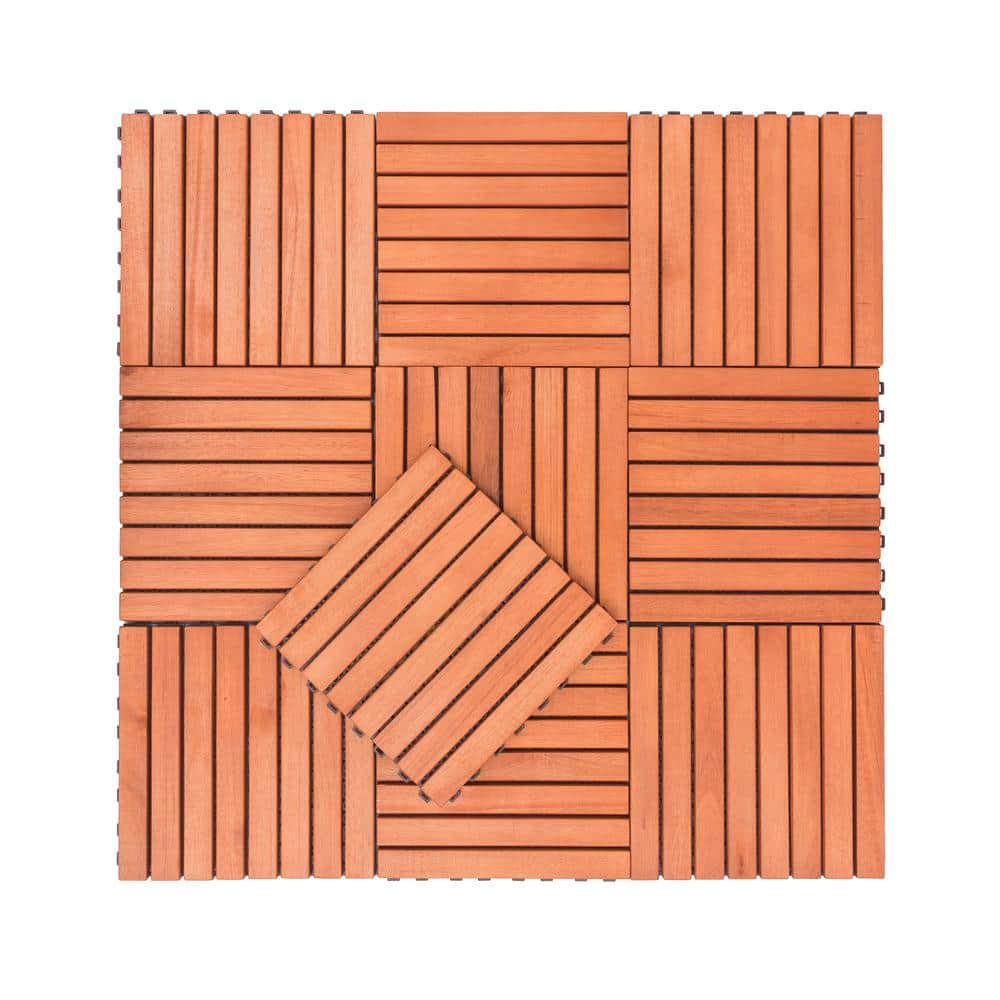 ITOPFOX 11 in. x 11 in. 8-Slat Reddish Brown Wood Interlocking Deck ...