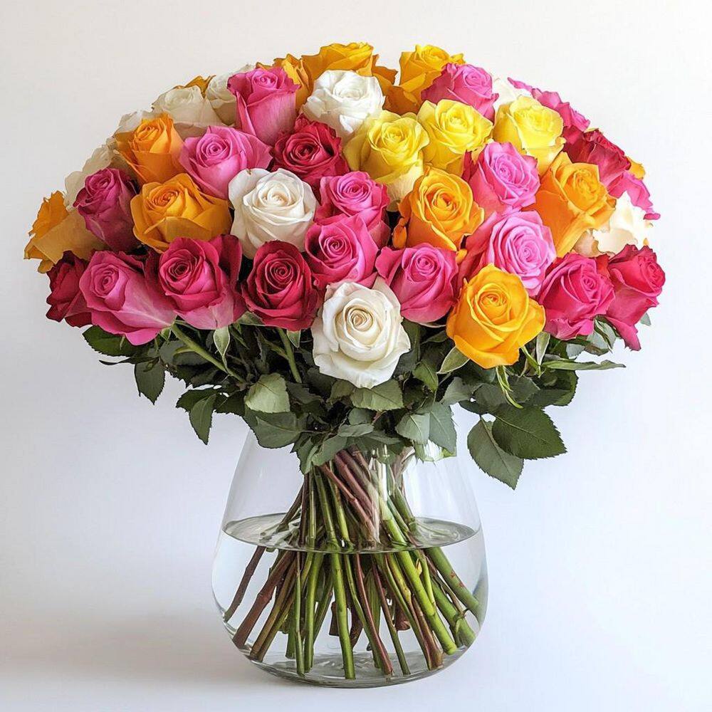 Globalrose Fresh Assorted Color Valentine's Day Roses (50 Stems) 50 ...
