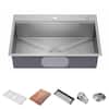 KRAUS Kore 33 in. Drop-In Workstation 16 Gauge Stainless Steel Single ...