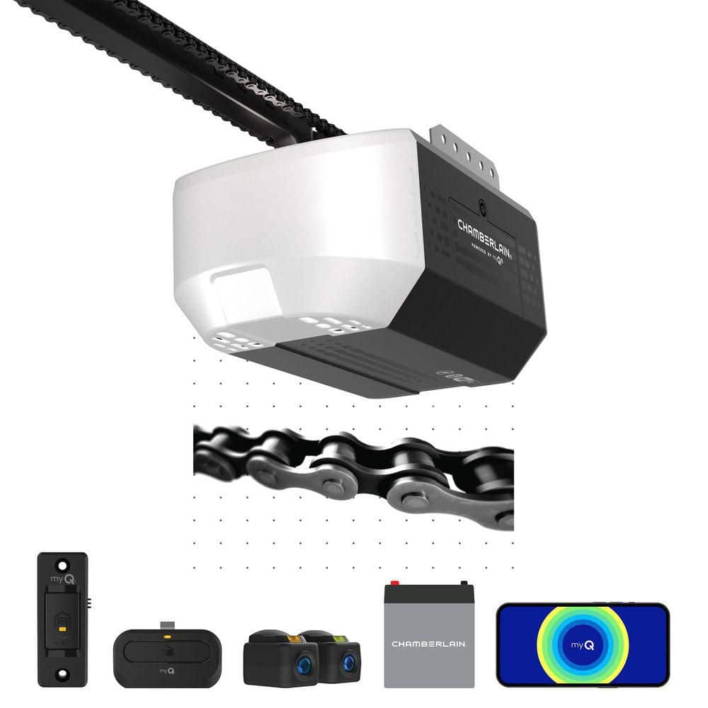 Chamberlain 1/2 HP Smart Chain Drive Garage Door Opener with Battery ...