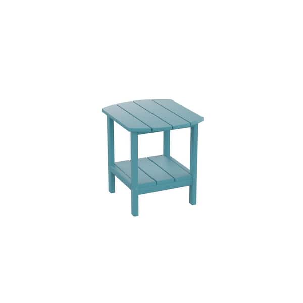Sudzendf Blue Rectangle HDPE Plastic Outdoor Side Table with 2-Tier ...