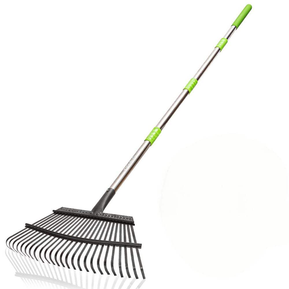 Augbeer 65 in. Adjustable Metal Garden Leaf Rake with 14 Tines for ...