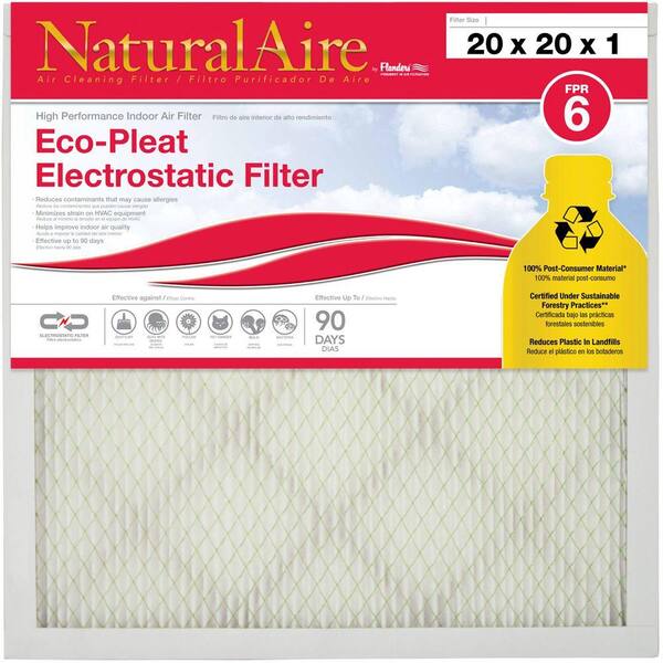 NaturalAire 20 in. x 25 in. x 1 in. EcoPleat Pleated FPR 6 Air Filter ...