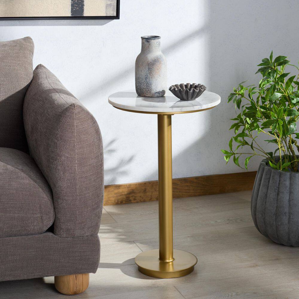 SAFAVIEH Branxton 16 in. Brass/White Round Metal End Table SFV7917A ...