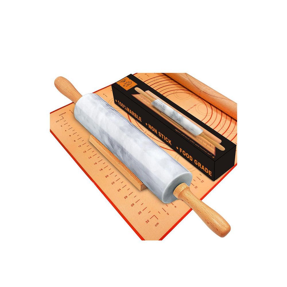 Anqtovp 16.5 Inch Gray & White Marble Rolling Pin Set with Non-Stick ...