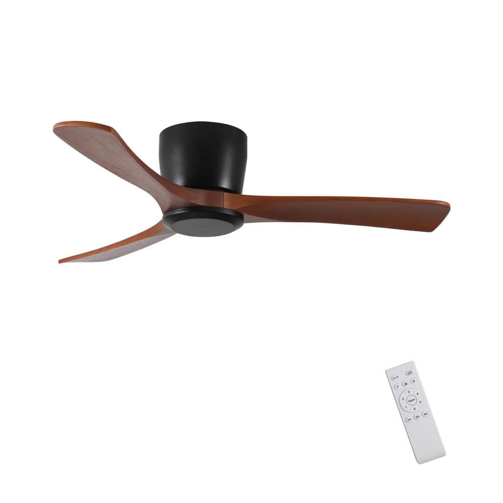 Sunpez 42 in. W Indoor/Outdoor Black Flush Mount Ceiling Fan with 6 ...