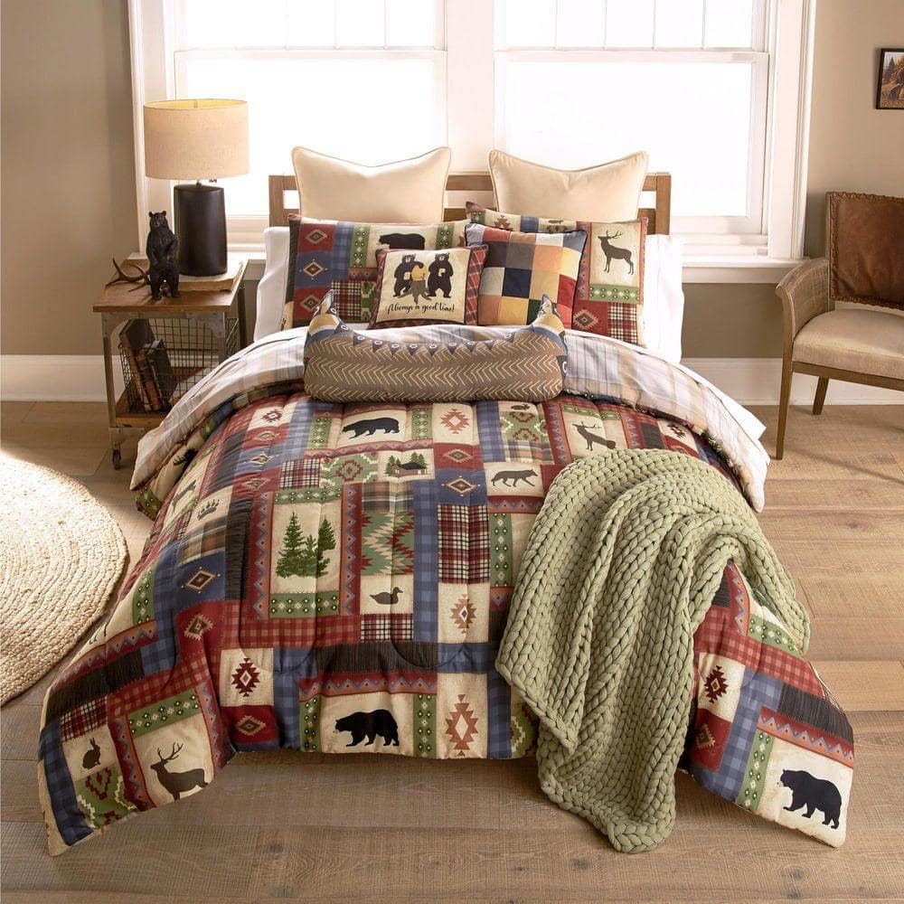 DONNA SHARP Forest Grove Blue and Cream Polyester Queen Comforter Set ...