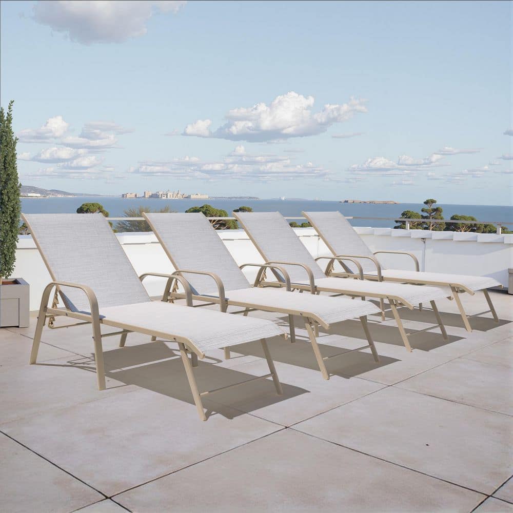 Pellebant 4-Piece Aluminum Adjustable Outdoor Patio Chaise Lounge with ...