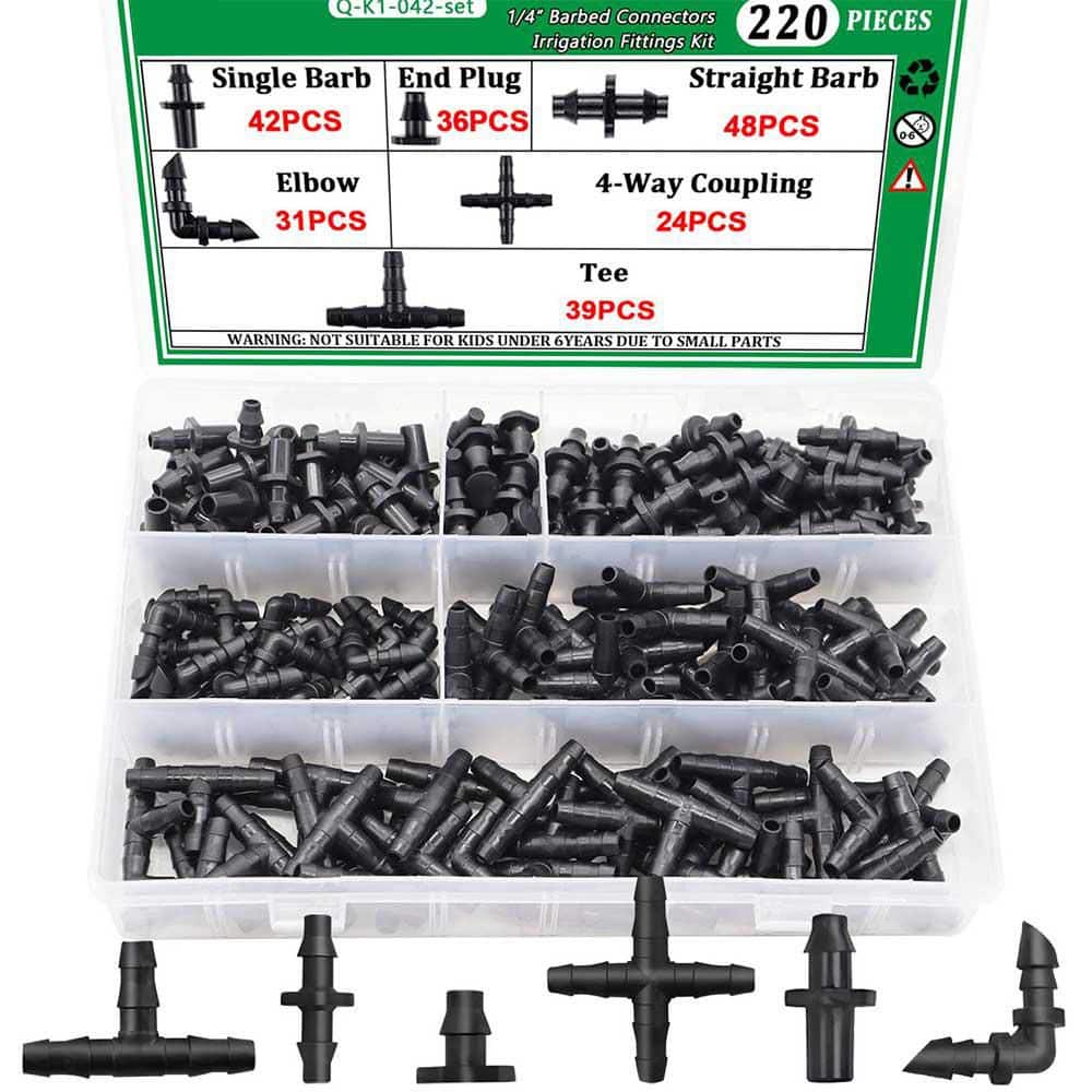 Oyezvary 220-Pieces 1/4 in. Drip Irrigation Fittings Kit with Barbed ...