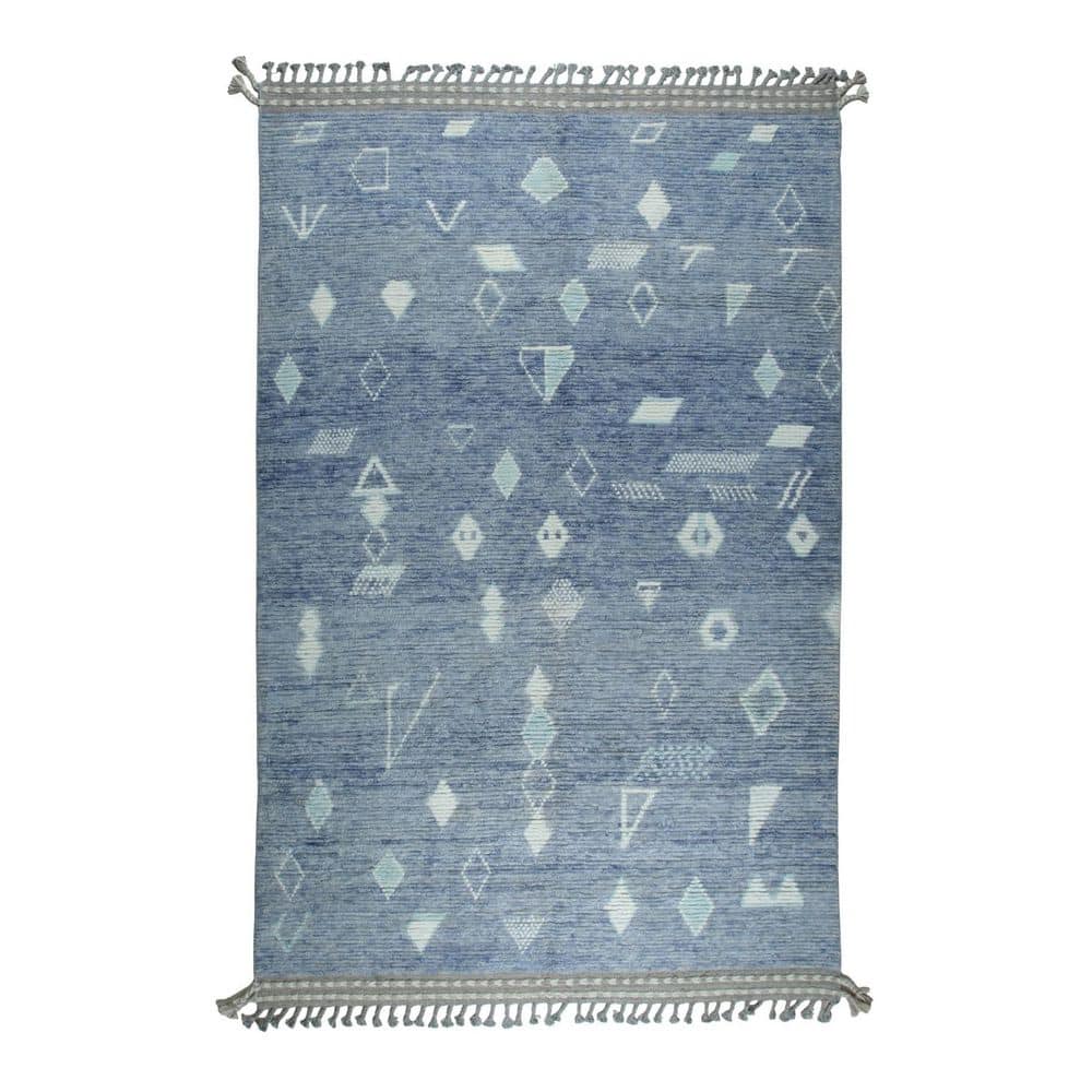 EORC Blue Hand-Knotted Wool Contemporary Shapes Marrakech Handspun ...
