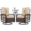 Sizzim 3-Piece Brown Wicker Outdoor Rocking Chair Set Outdoor Swivel ...