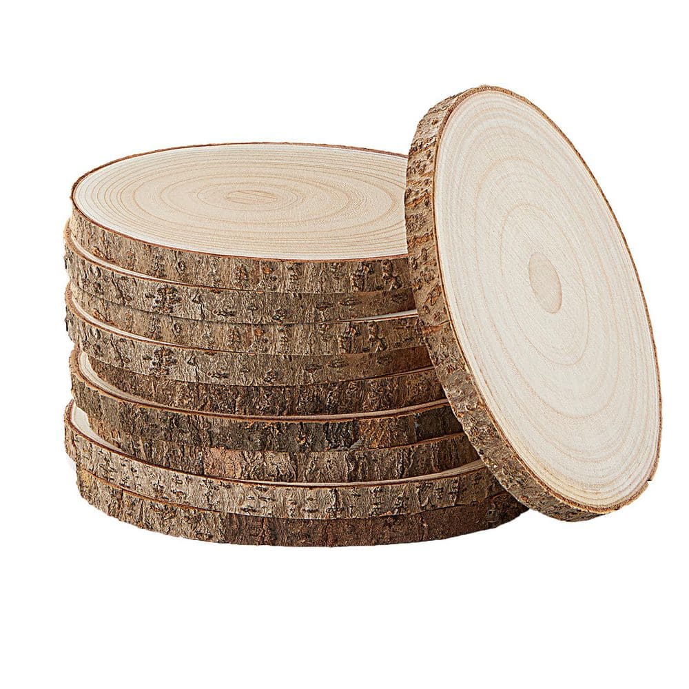 Afoxsos 0.6 in. x 8-9 in. Round Paulownia Wood Slices Project Panel 10 ...