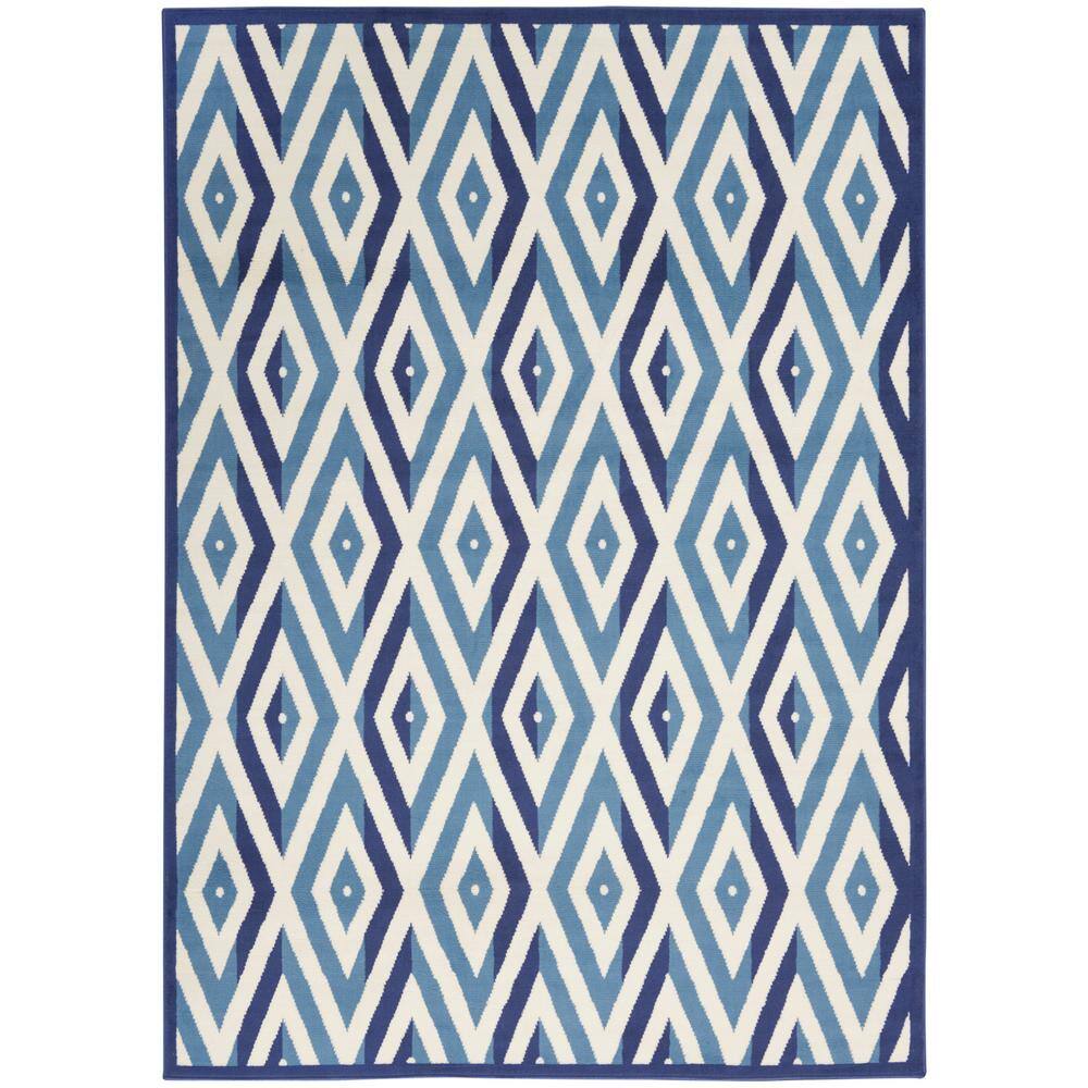 Nourison Grafix White/Blue 5 ft. x 7 ft. Persian Geometric Contemporary ...