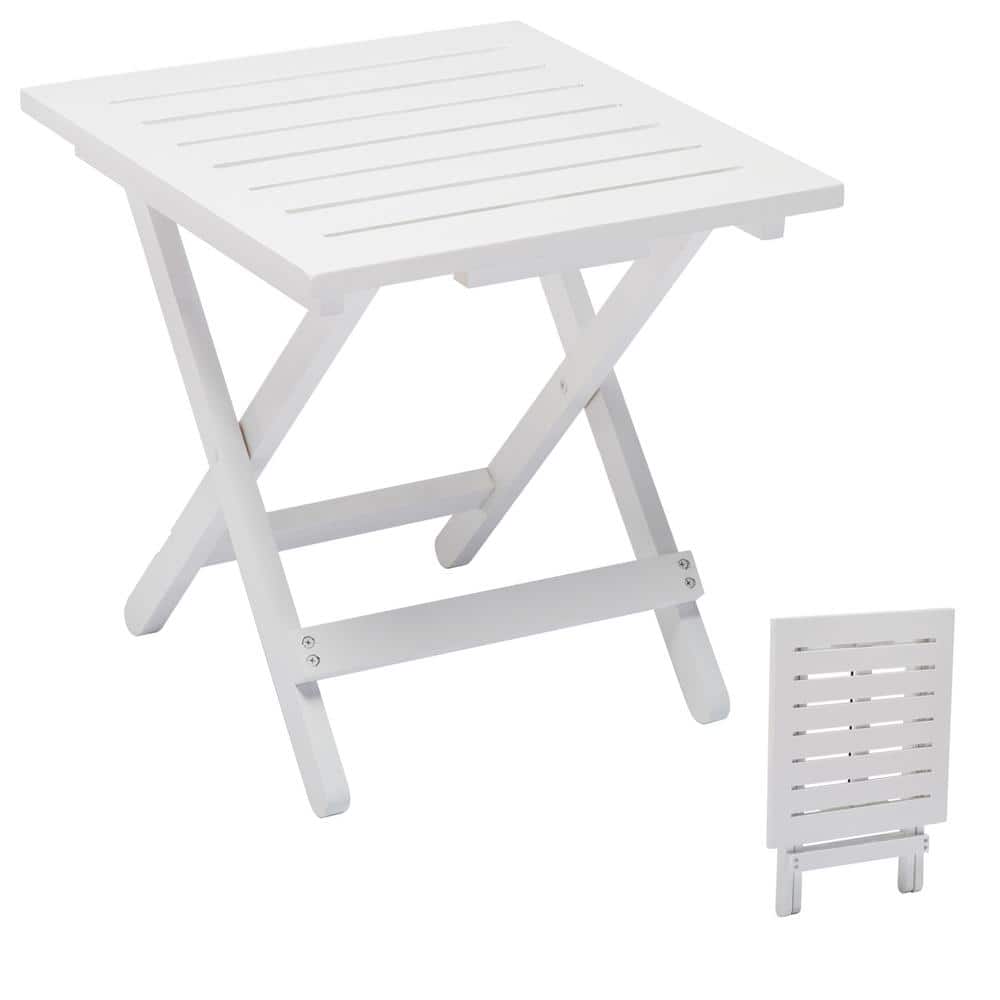 Anraja White Square Wood Outdoor Side Table Folding Small End Table ...