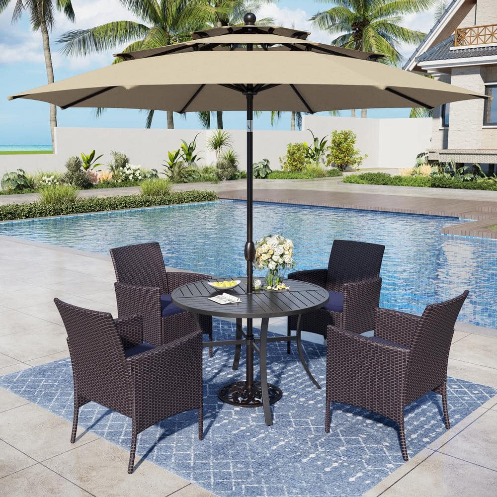 PHI VILLA Black 6-Piece Metal Patio Outdoor Dining Sets with Round ...