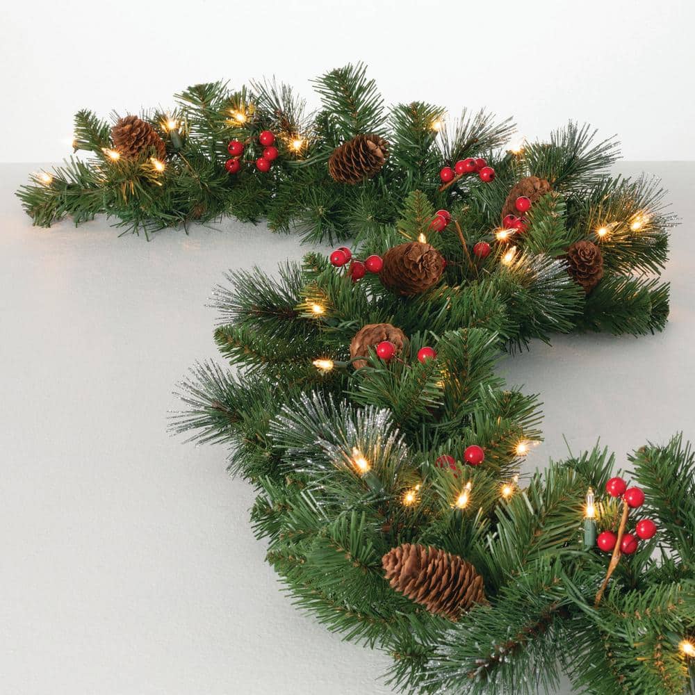 SULLIVANS Artificial 9 ft. LED Mixed Pine Christmas Garland with ...