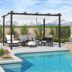 PURPLE LEAF 10 ft. W x 13 ft. D Patio White Aluminum Pergola with White ...