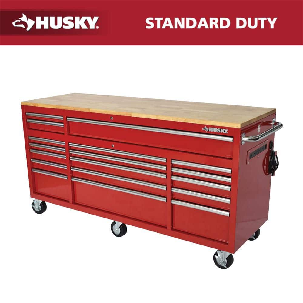 Husky Tool Storage 72 in. W x 21 in. D Standard Duty Gloss Red Mobile ...