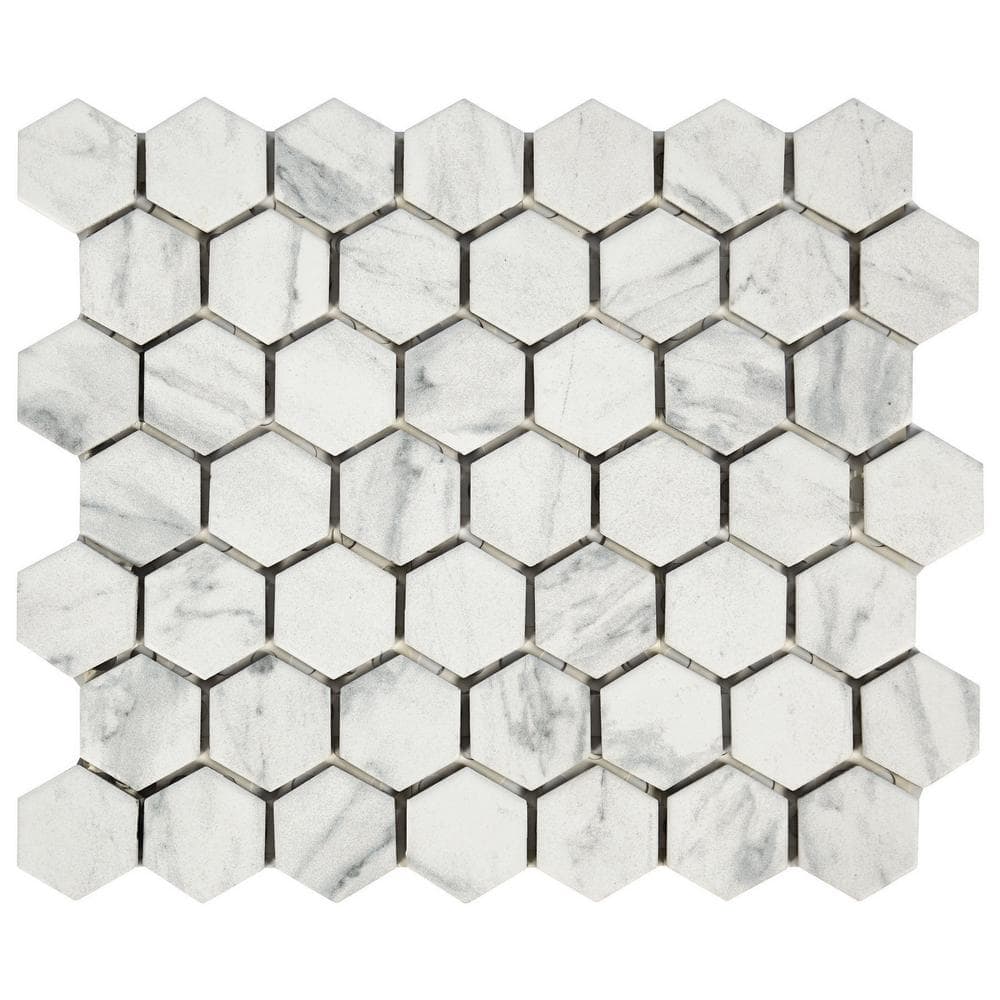 Lifeproof Carrara 4 in. x 4 in. Glazed Ceramic Mosaic Tile Sample ...