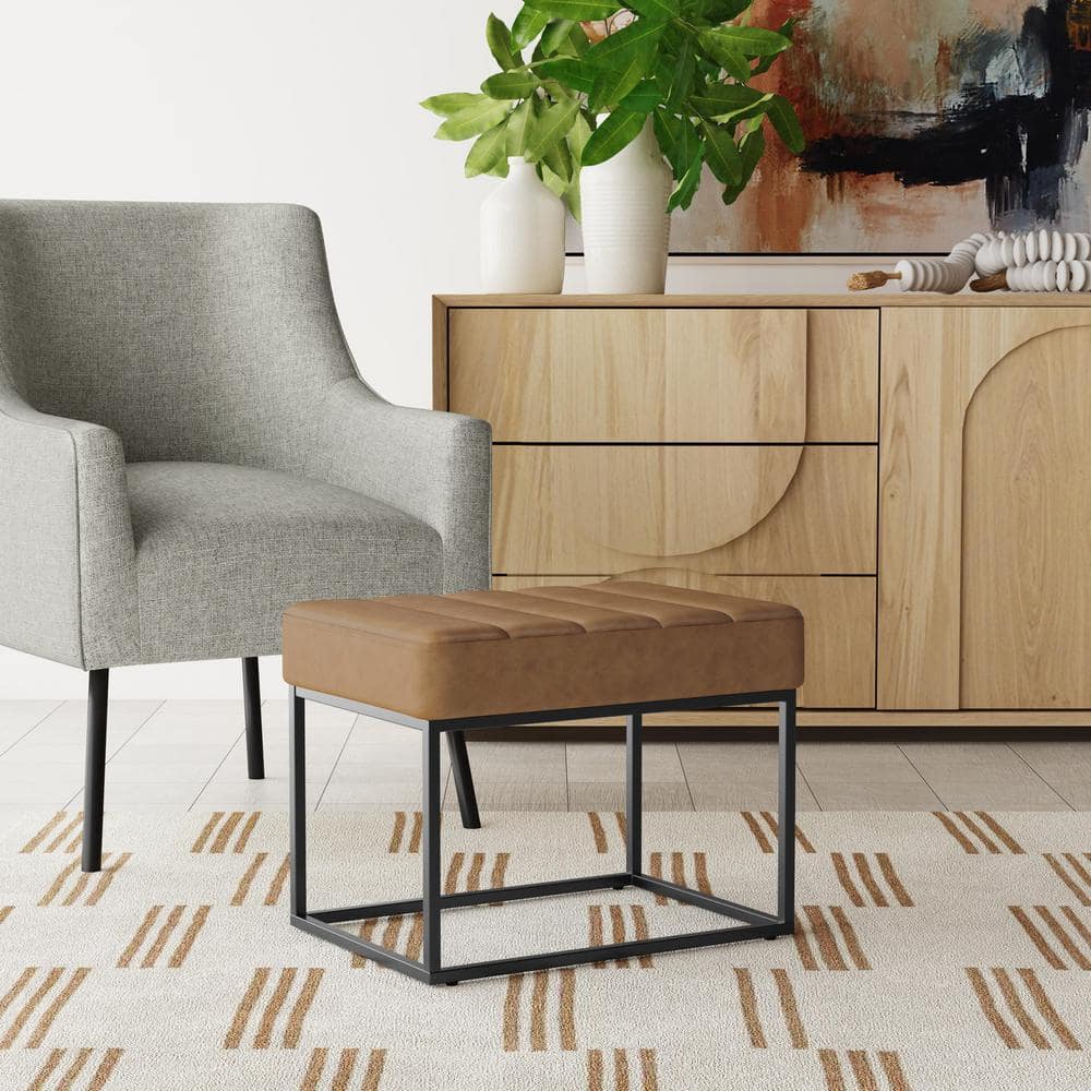 Homepop Carmel Faux Leather Theodore Small Ottoman K8741-E905 - The ...