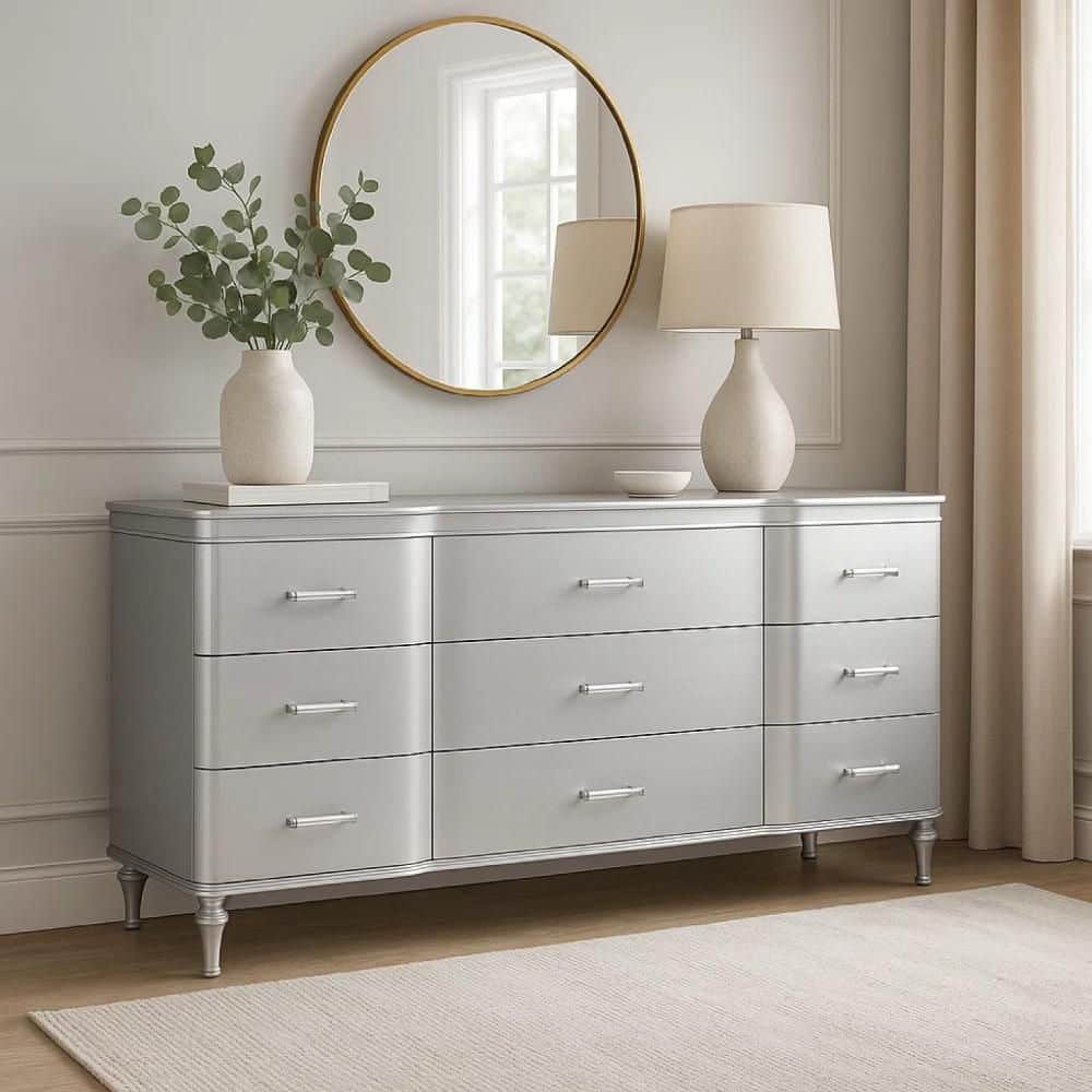 Benjara Eleena Silver 6-Drawer 62 in. Dresser without Mirror BM340242 ...