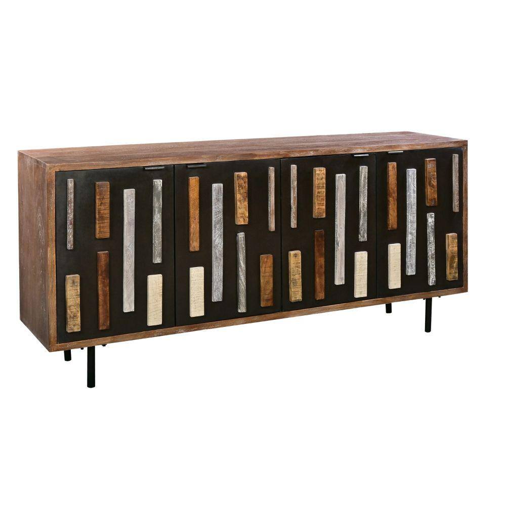 THE URBAN PORT Grayish Brown Mango Wood Sideboard Buffet with 4-Doors ...
