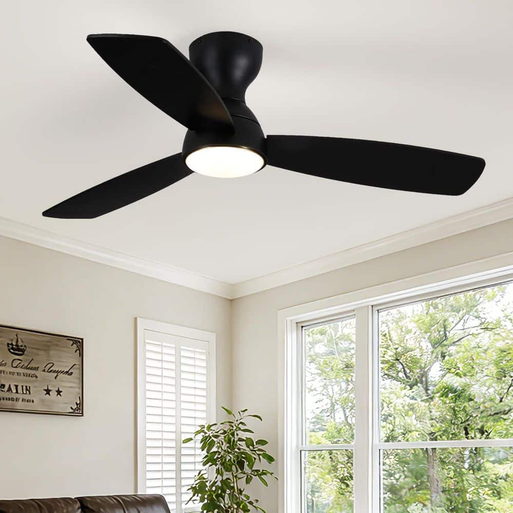 WDETR 42 in. Smart Indoor Black Flush Mount Low Profile 3 Blades ...