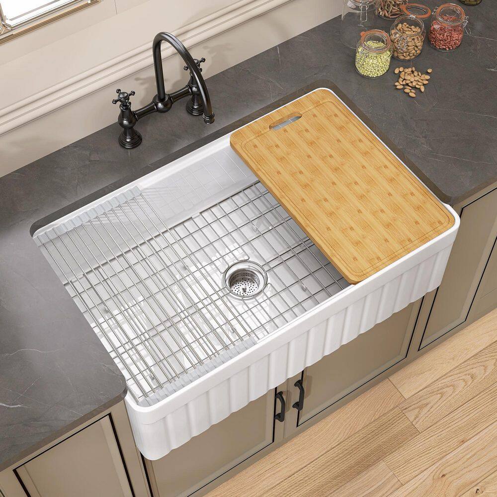 NTQ 33 in. Farmhouse Sinks for Kitchens Single Bowl Fireclay Sink White ...